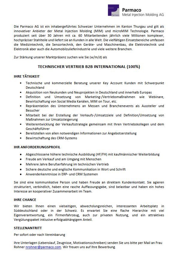 Offene Stellen | Parmaco AG